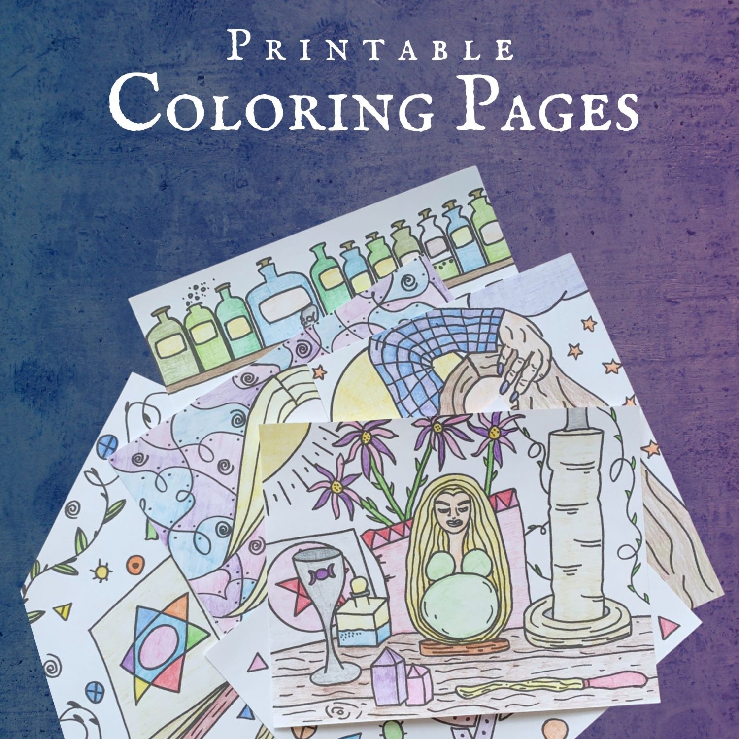 Witch Coloring Pages Pack ★ Printable Wiccan Coloring Page Bundle