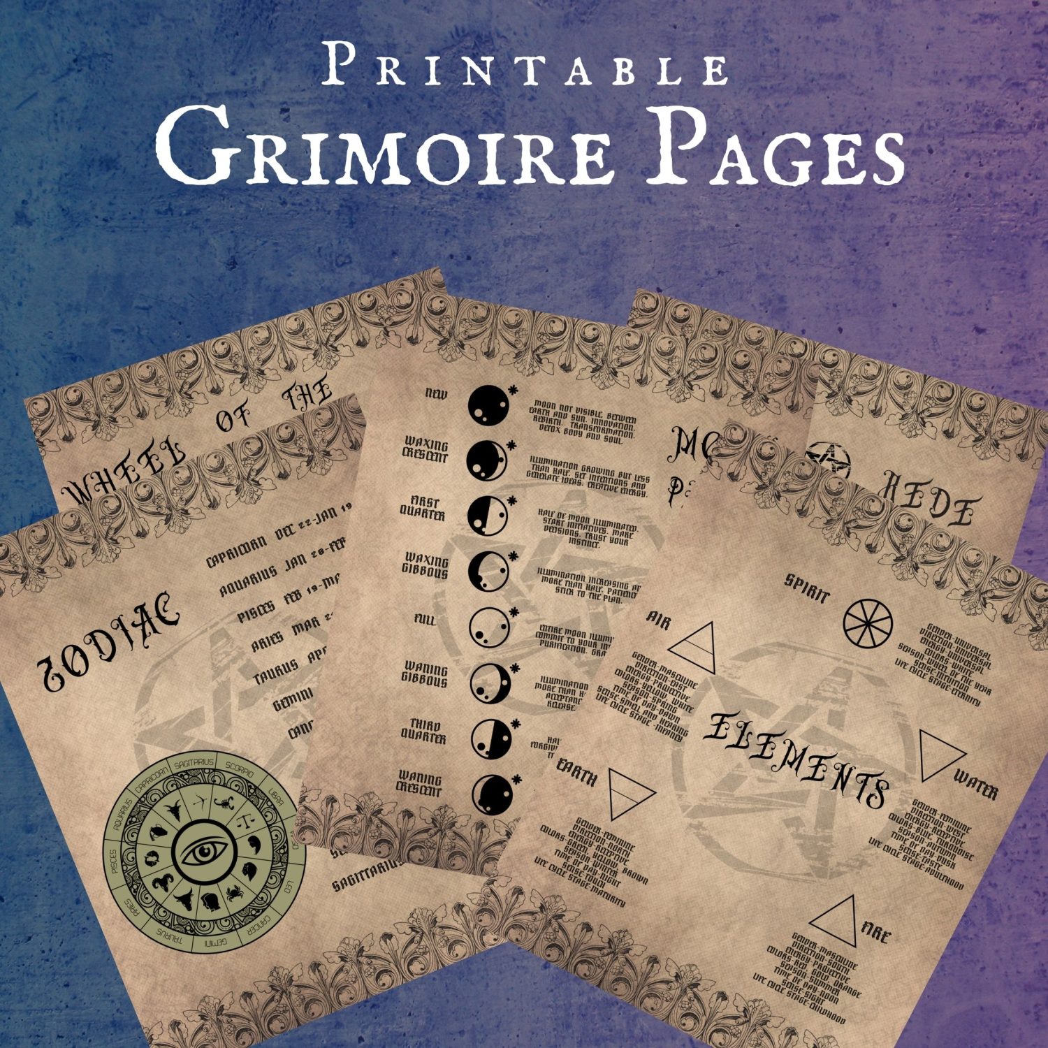 Printable Grimoire Pages Bundle· Wiccan Gathering